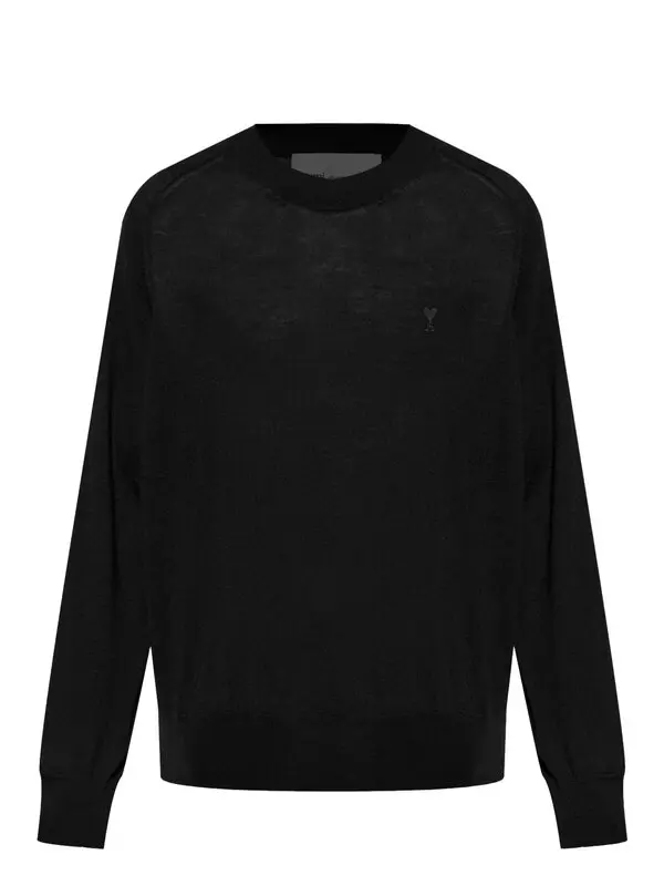 Ami Wool Sweater With Embroidered Logo - Black