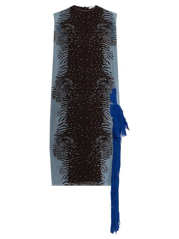 FERRAGAMO Silk Midi Dress With Fringe - Blue