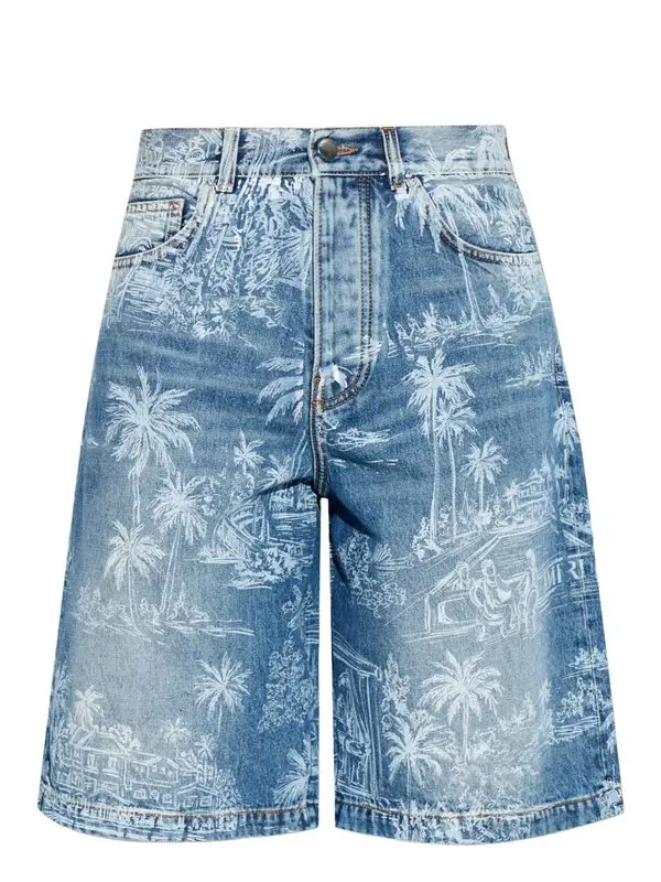 Amiri Printed Denim Shorts - Blue