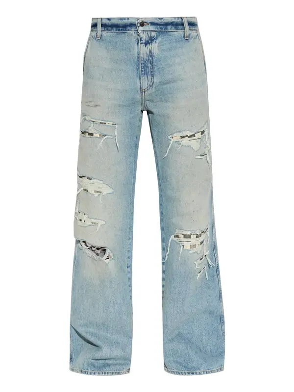 Amiri Distressed Straight Leg Jeans - Light Blue