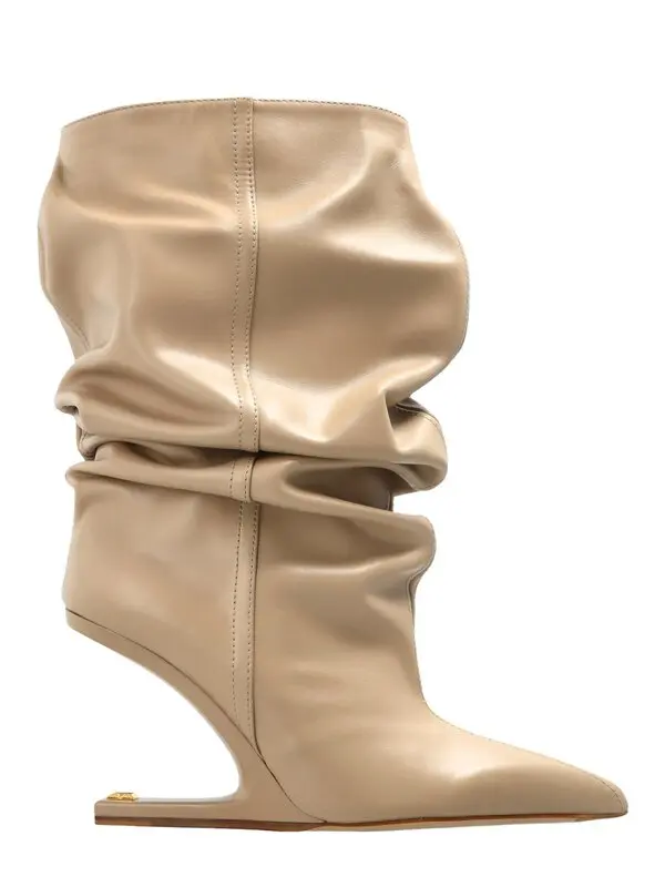 Balmain Leather Heeled Ankle Boots - Cream