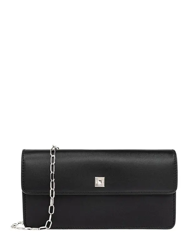 Max Mara Leather Wallet With Chain Strap - Black
