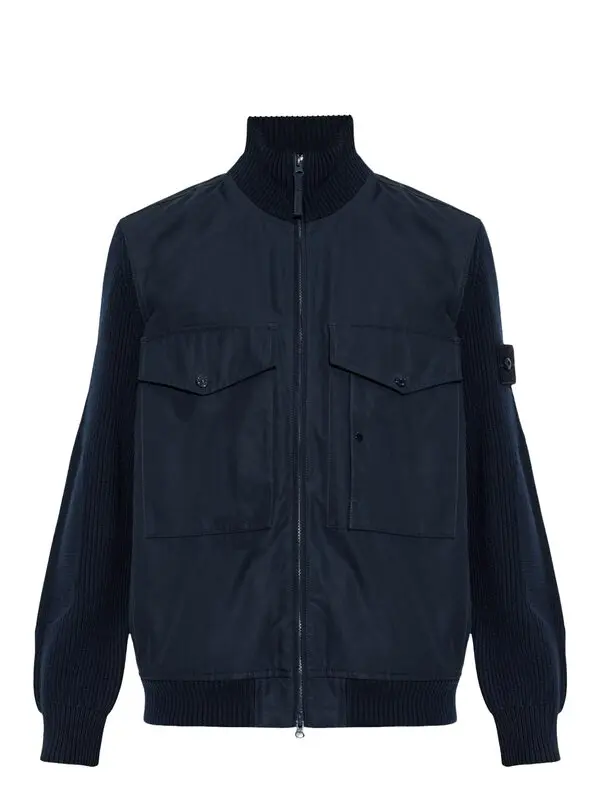 Stone Island Jacket With Logo Patch - Navy Blue