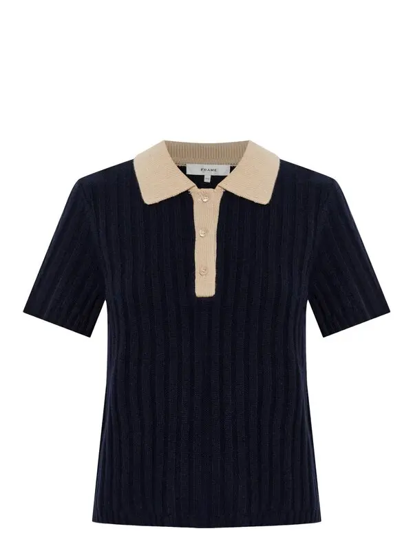 FRAME Cashmere Polo Shirt - Navy Blue