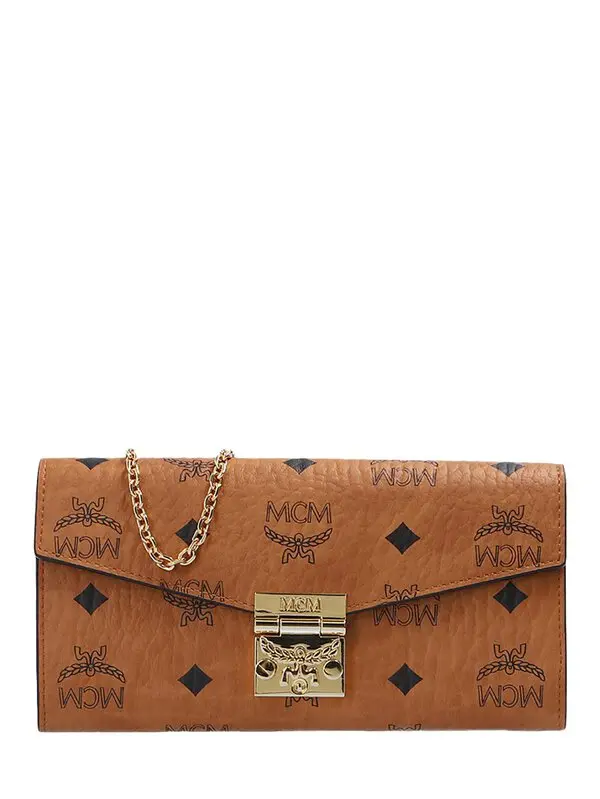Mcm Patricia Wallet On Chain In Visetos Leather - Brown