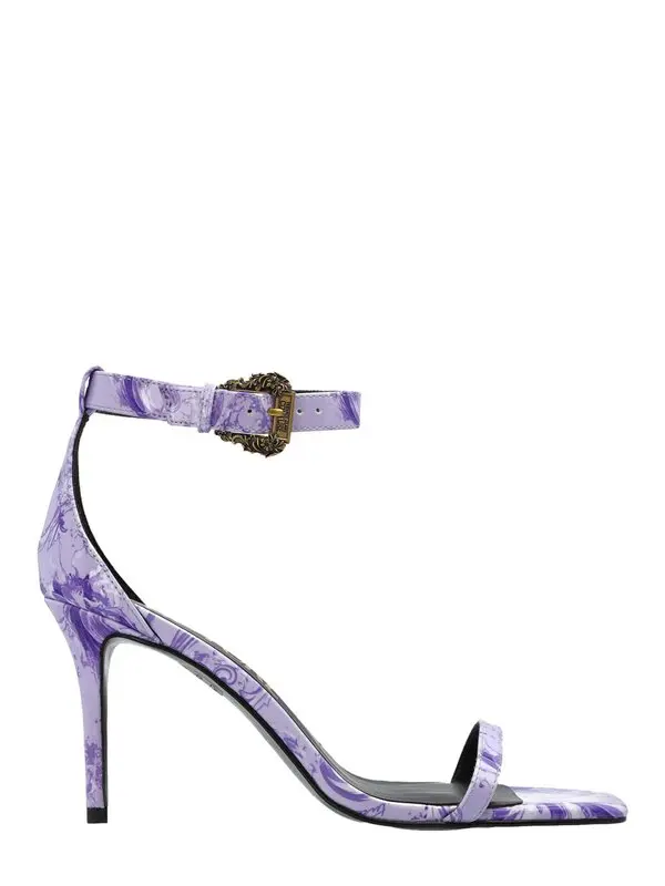 Versace Heeled Barocco Print Sandals - Purple