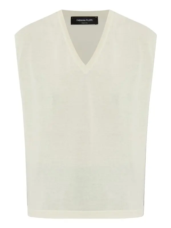 Fabiana Filippi Sleeveless Cotton Knit Top With Lurex Thread - Cream