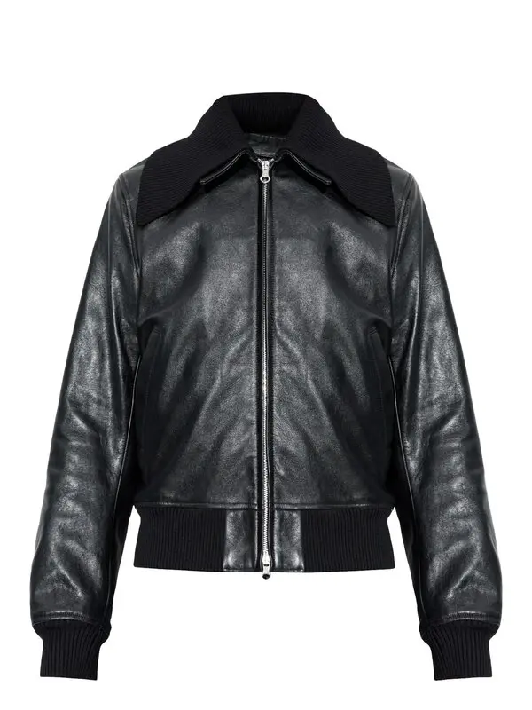 Our Legacy Leather Bomber Jacket With Detachable Collar - Black