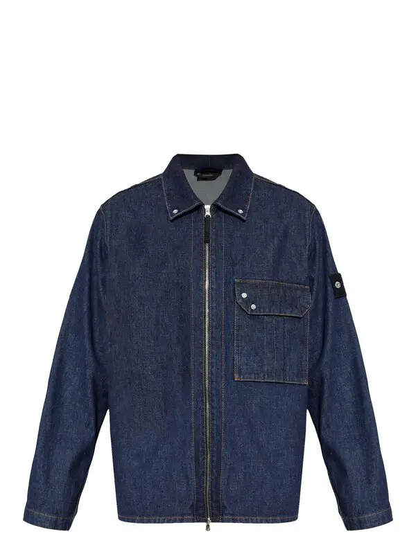 Stone Island Denim Jacket With Logo Patch - Navy Blue