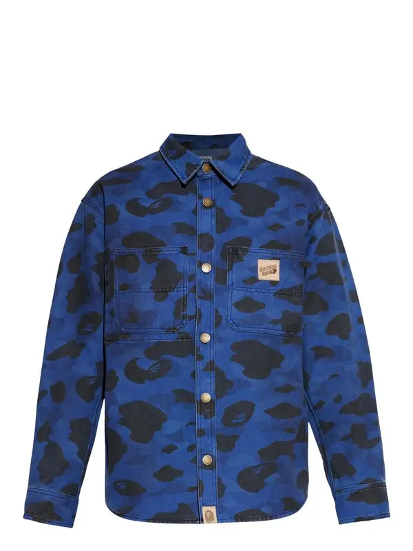 A BATHING APE Denim Camouflage Shirt - Navy Blue