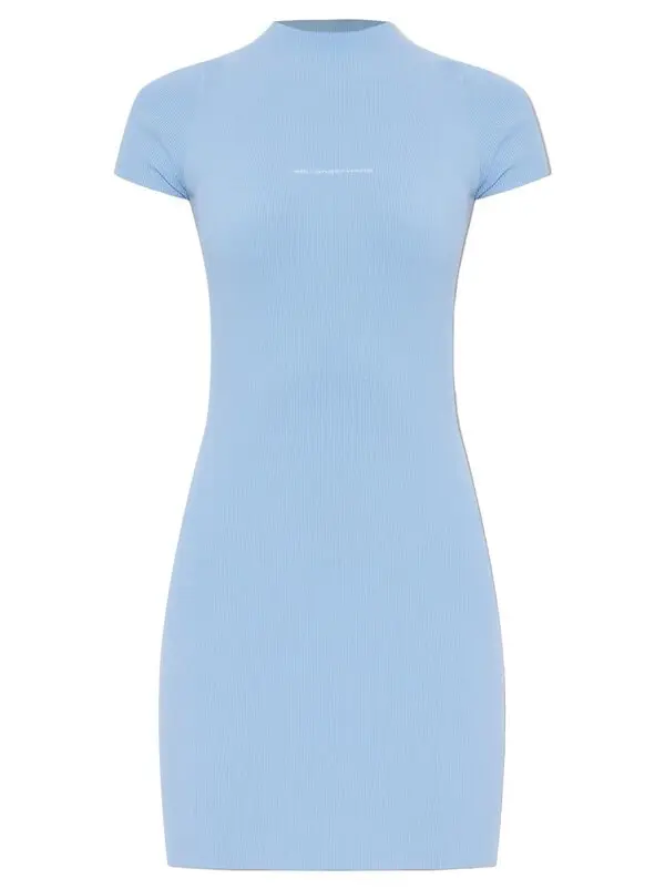 Alexander Wang Logo Ribbed Knit Dress - Light Blue