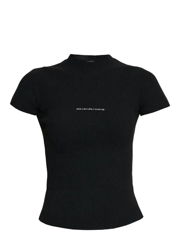 Alexander Wang Logo Ribbed Top - Black