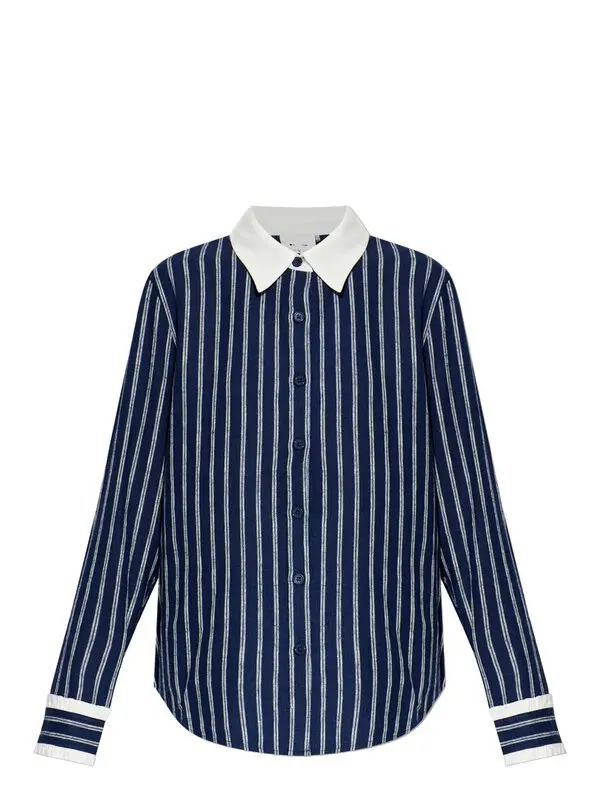 The Upside Striped Linen-viscose Blend Shirt - Navy Blue