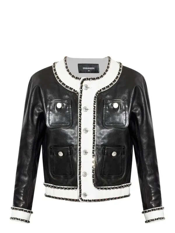 Dsquared2 Leather Jacket With Shimmering Appliqués - Black