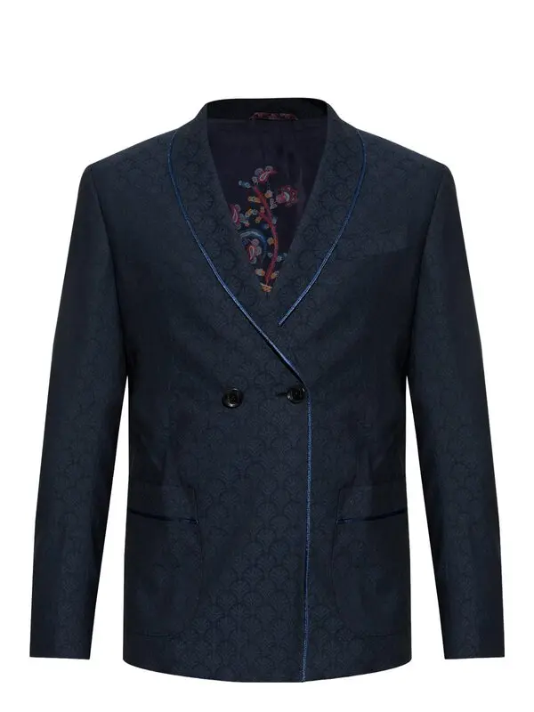 Etro Double-breasted Wool Blazer - Navy Blue