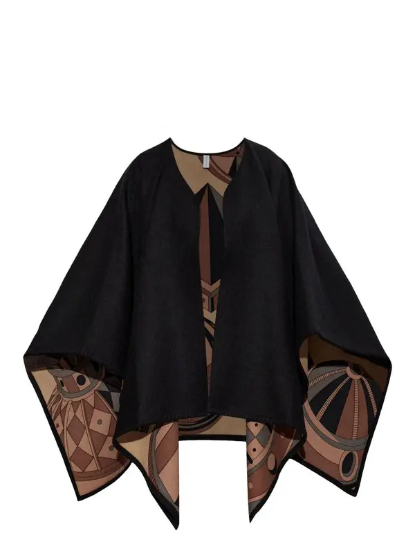 FERRAGAMO Geometric Pattern Poncho - Black