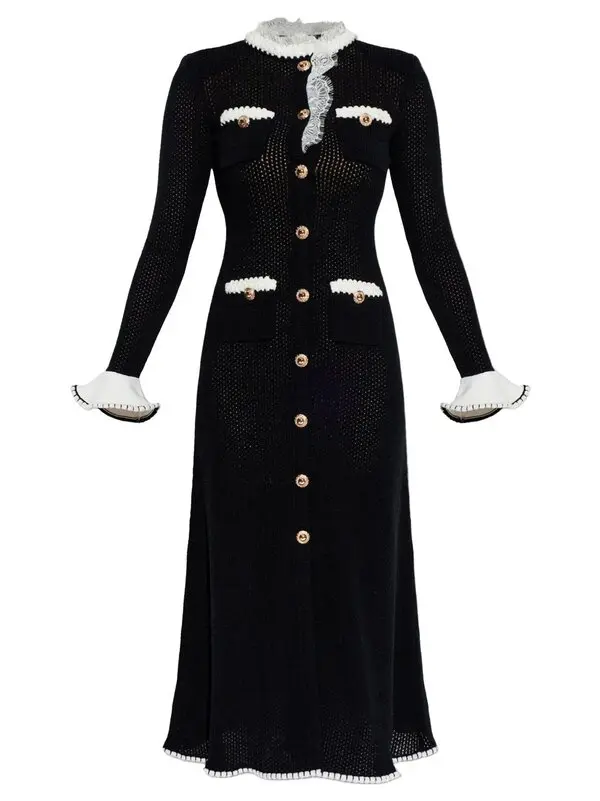 SELF-PORTRAIT Long-sleeve Midi Dress - Black