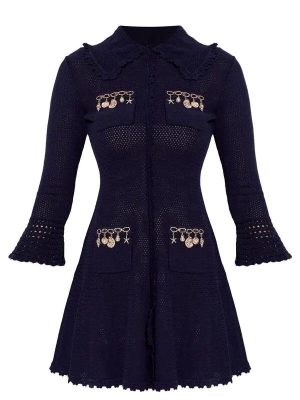 SELF-PORTRAIT Dress With Pendants - Navy Blue