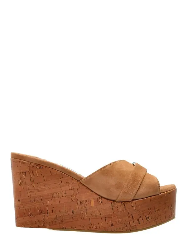 JIMMY CHOO Leda Wedge 100 Mules - Brown