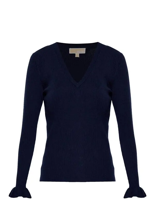 Michael Kors V-neck Ribbed Sweater - Navy Blue