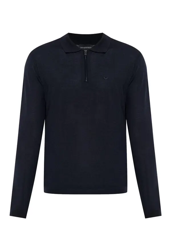 Emporio Armani Wool Polo With Embroidered Logo - Navy Blue