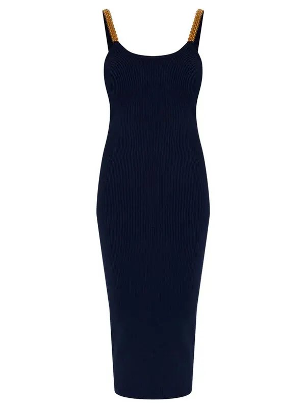 Michael Kors Ribbed Spaghetti Strap Midi Dress - Navy Blue
