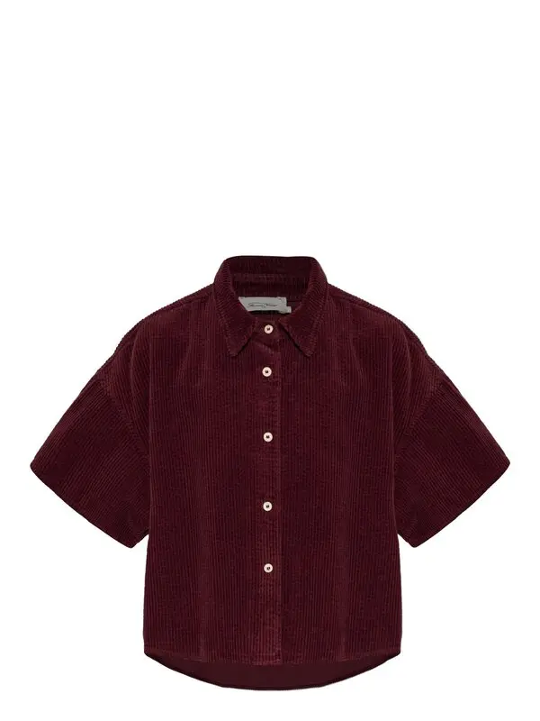 American Vintage Corduroy Short-sleeve Shirt - Burgundy