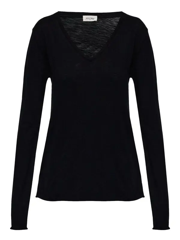 American Vintage Long-sleeve V-neck Top - Black