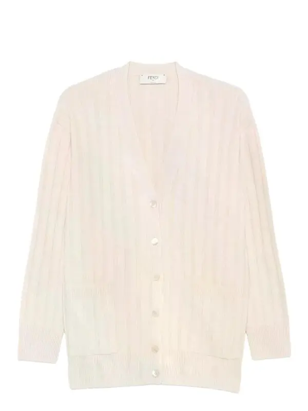 Fendi Ribbed Knit Cardigan - Neutrals