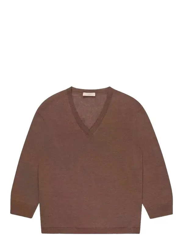 SLOWEAR V-neck 3/4 Sleeve T-shirt - Brown