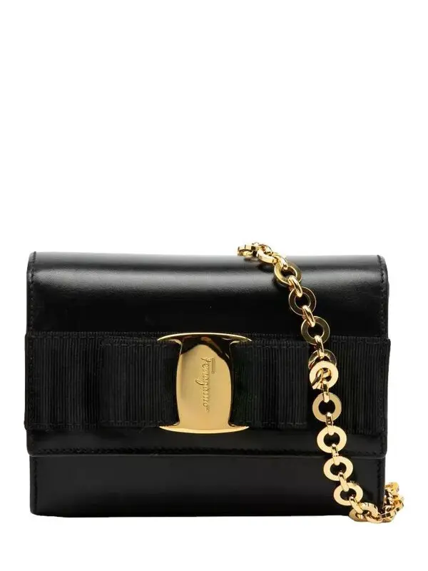 FERRAGAMO Mini Leather Vara Bow Chain Crossbody Bag - Black