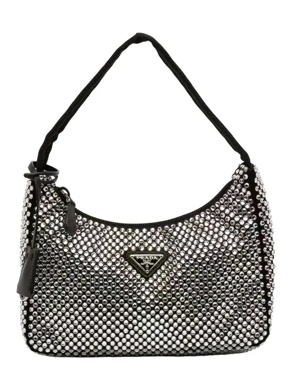 Prada 2019-2026 Mini Satin Crystal Re-edition 2000 Shoulder Bag - Black