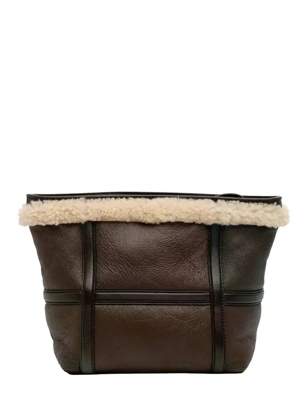 Bottega Veneta Shearling Trimmed Leather Clutch Bag - Brown