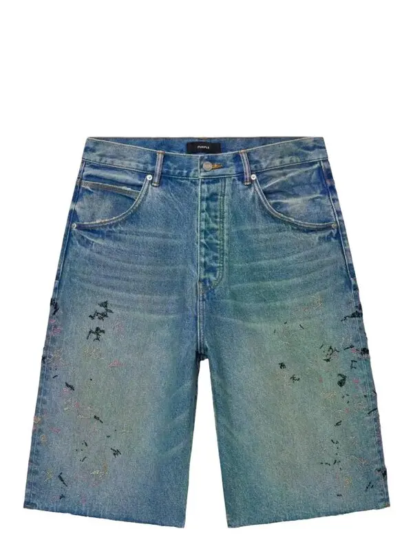 PURPLE BRAND Beaded Splatter Raw-cut Shorts - Blue