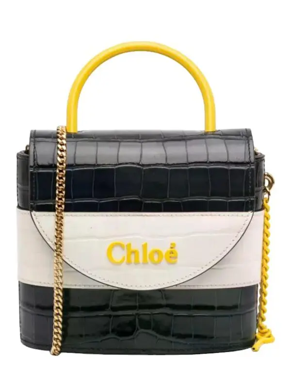 Chloé Tricolor Croc Embossed Leather Aby Lock Satchel - Blue
