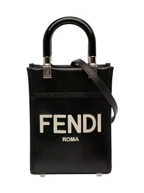 Fendi Mini Leather Sunshine Shopper Tote Satchel - Black