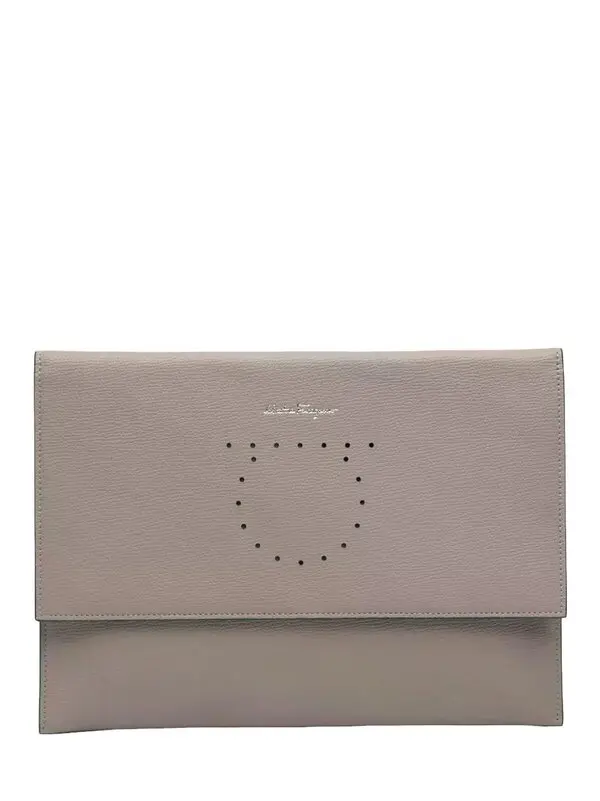 FERRAGAMO Leather Gancini Clutch - Brown