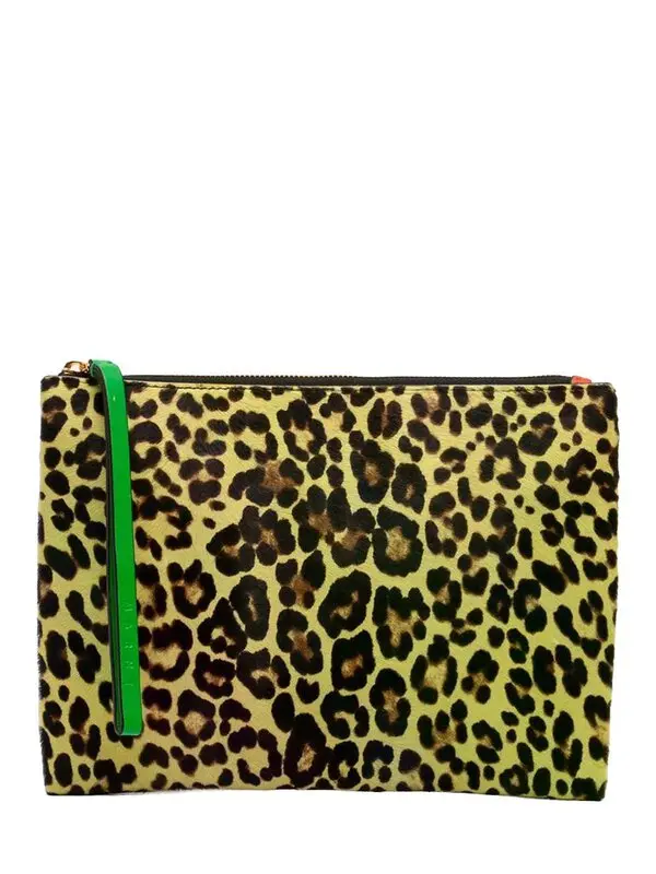 Marni Leopard Print Pony Hair And Calfskin Clutch Bag - Yellow