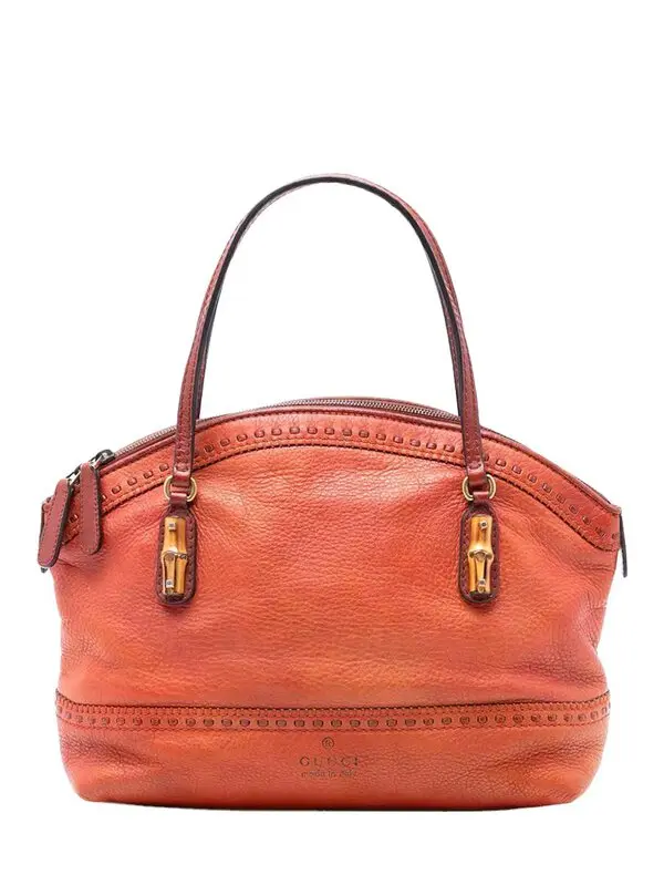 Gucci Leather Handbag With Bamboo Details - Orange