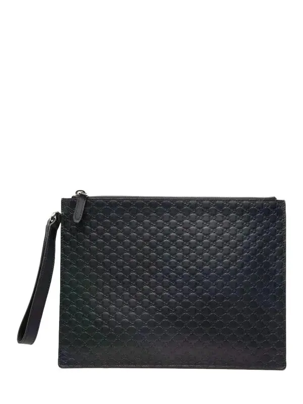 Gucci Microssima Embossed Leather Clutch - Black