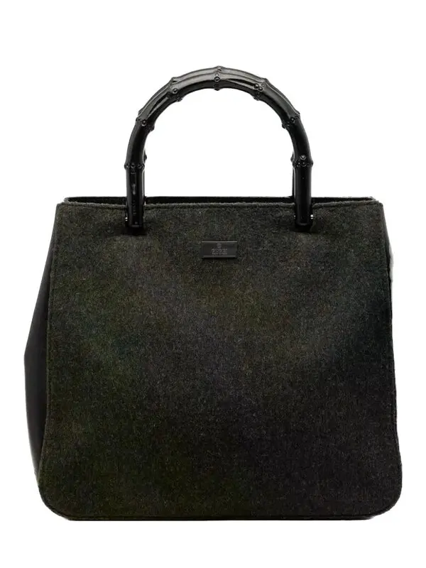 Gucci Wool And Calfskin Bamboo Top Handle Tote Bag - Green