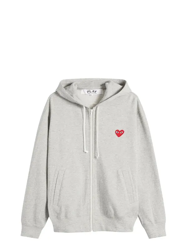 Play Comme Des Garcon Red Emblem Zip Hoodie - Grey