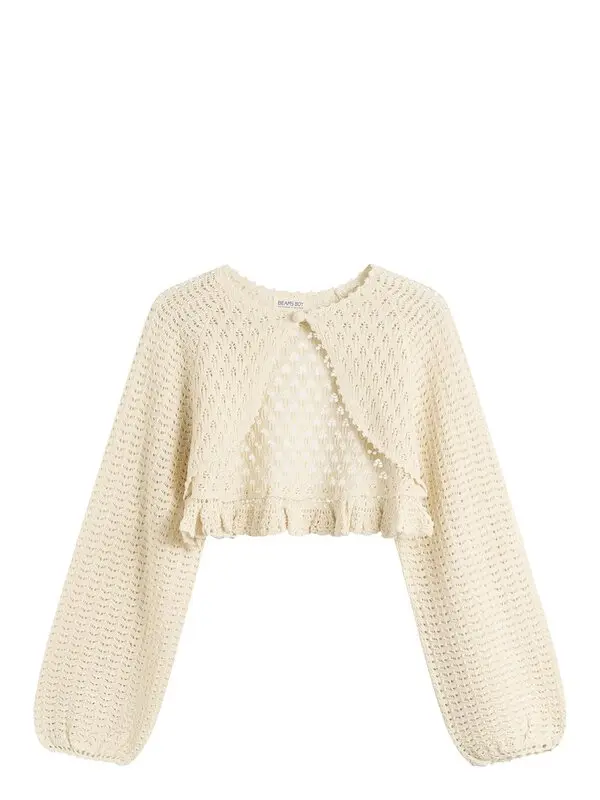 BEAMS Lace Knit Cardigan - Ivory
