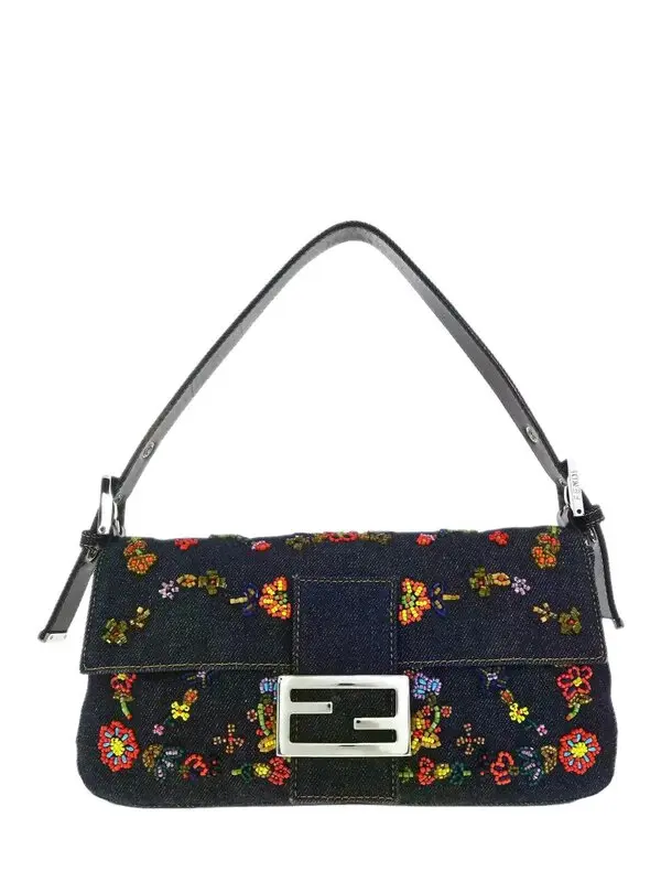 Fendi 2000 Ricami Beaded-flowers Shoulder Bag - Blue