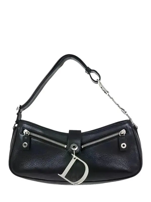Dior 2004 Zipper-detail Leather Shoulder Bag - Black