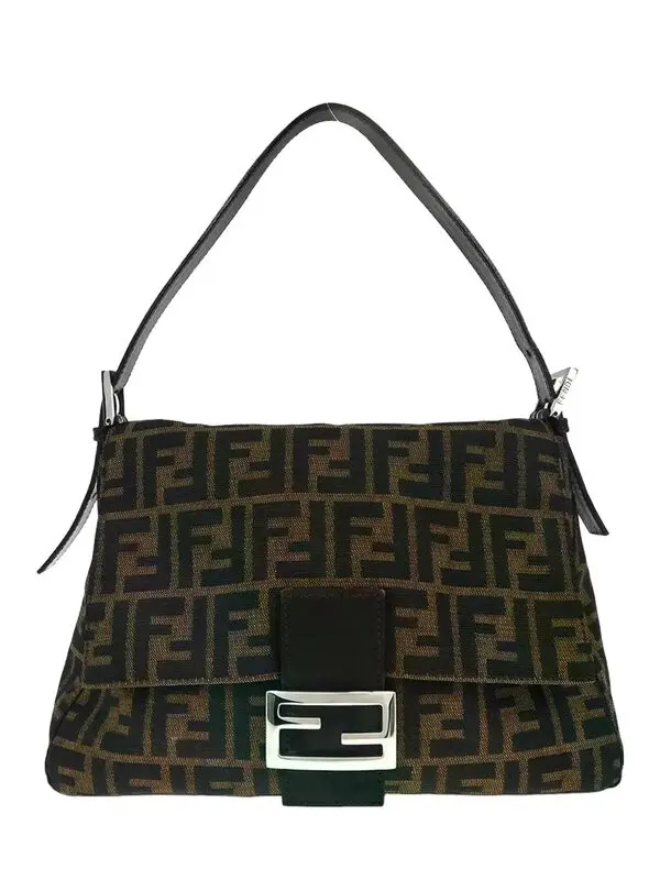 Fendi 1990s Zucca Canvas Shoulder Bag - Black