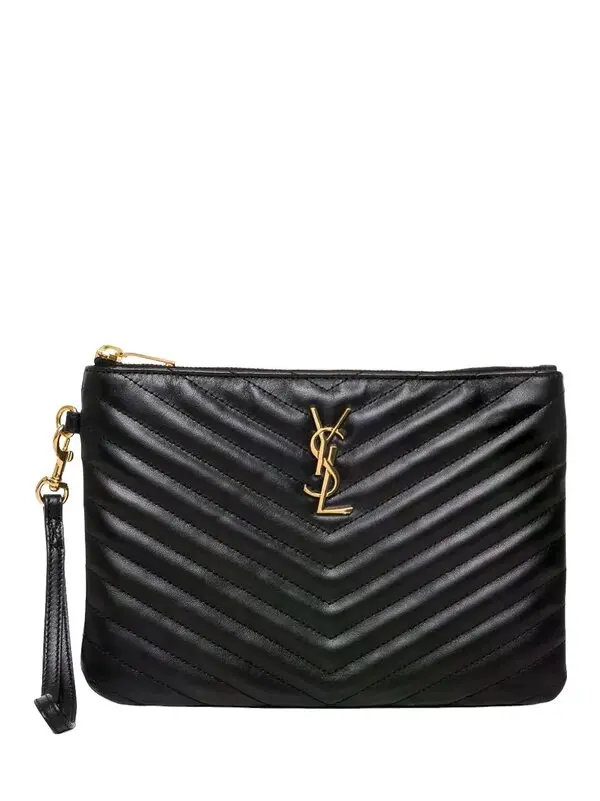 Saint Laurent Small Cassandre Matelassé Leather Clutch - Black