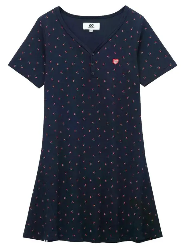 CHOCOOLATE Cherry Print V-neck Dress - Blue