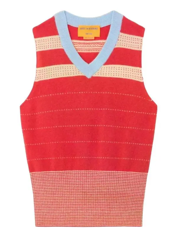 Guest In Residence Striped V-neck Cashmere Vest - Red