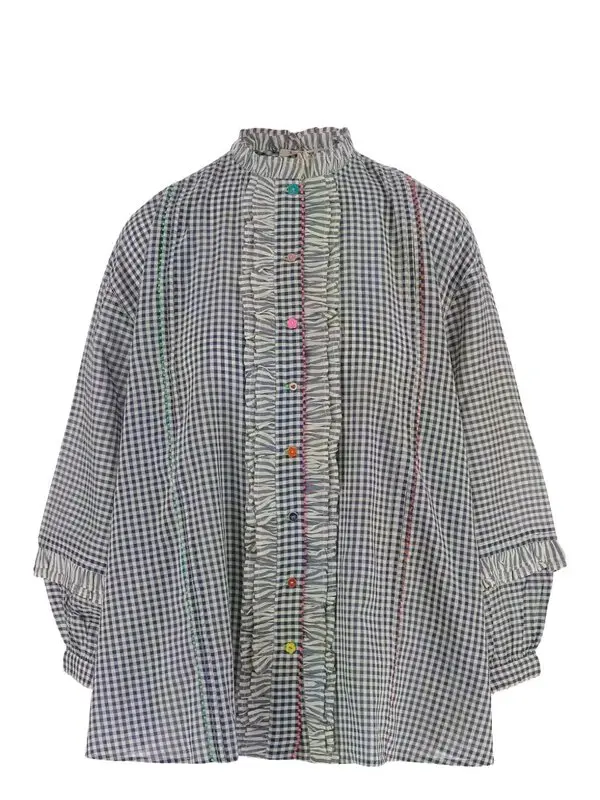 Pero Checked Shirt With Ruffle Trim - Blue